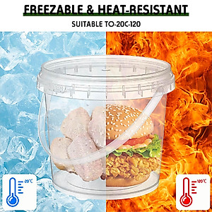 Mifoci 50 Pcs Food Clear Bucket Plastic Gallon Bucket Round Reusable Ice Cream Containers with Lids and Handles Airtight Clear Plastic Tub Freezer Reusable Pail for Kitchen Drinks Home (24oz)