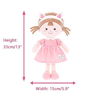 Onetoo First Baby Doll Cuddle Buddy Doll Soft Baby Doll Baby Dolls Plush Rag Doll Wear Kitty Costume PinkDress 14"（Milly Series）