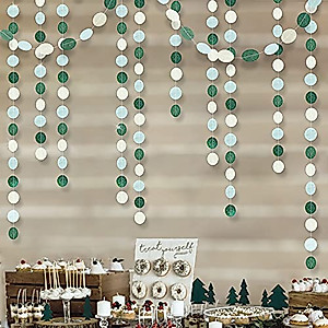 Dusty Blue Dark Green Silver Circle Garland Banner for Wedding Party Decorations Hanging Dots Streamer Backdrop Decor Spring Summer Wedding Bridal Baby Shower Engagement Home Décor