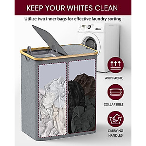 150L Double Laundry Hamper with Lid - CHAMUTY Dirty Clothes Hamper, Collapsible Laundry Baskets, Tall and Slim Design, Perfect for Dorm and Bedroom Use (Grey)