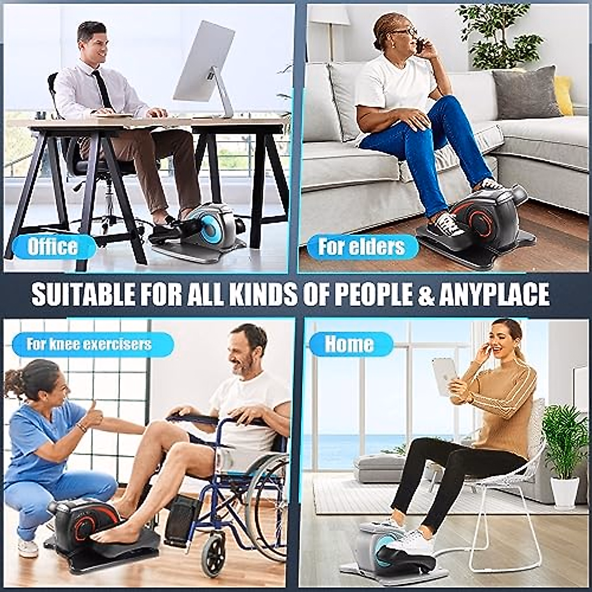 ANCHEER Under Desk Elliptical Machine, Leg Exercise Pro Machine Pedal Exerciser for Seniors as Seen on TV Portable Leg Exerciser While Sitting with Massage Pedal (Black)