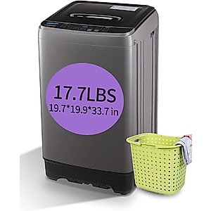 Krib Bling Full-Automatic Washing Machine with Drain Pump, 17.7 lbs Compact Washer, 10 Wash Program & 8 Water Level, Ideal for Apartment, Dorm, RV Grey