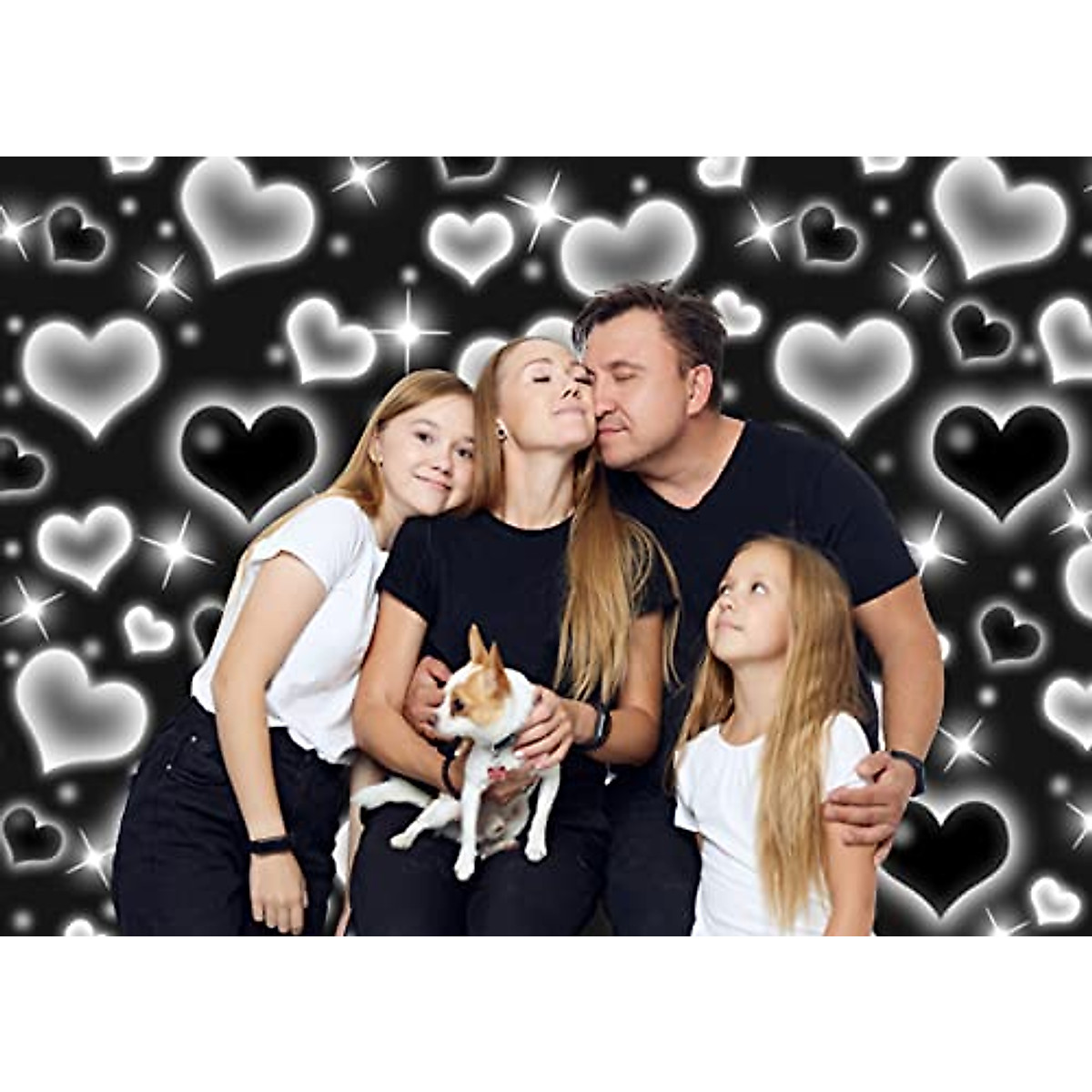 7×5ft Black Heart Photo Backdrop Early 2000s Party Decorations Old School Backdrops Valentine's Day Glitter Heart 16th 18th 30th Women Men 90s Happy Birthday Background Selfile Wall Decor