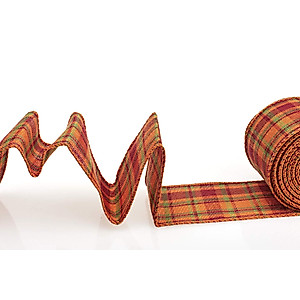 ATRBB Orange/Red/Green Buffalo Plaid Ribbon Wired Edge Gingham Ribbon for Thanksgiving Decoration and Bows Craft,10 Yards by 2.48 Inches (Style 6)