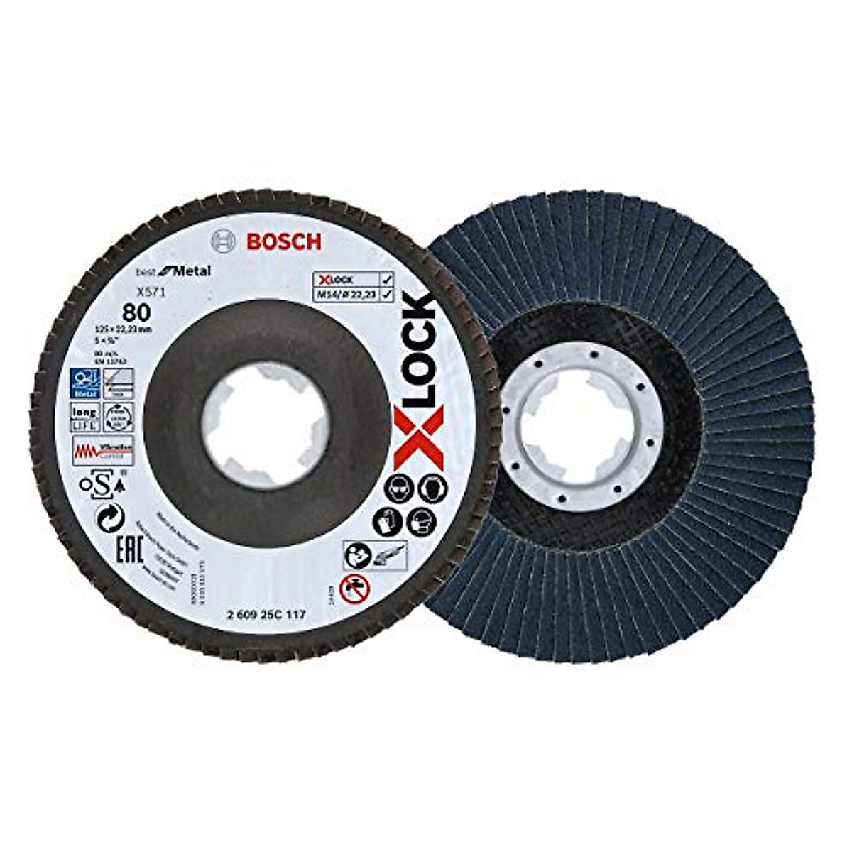 Bosch Professional 260925C117 Flap Disc (X-Lock, Ø 125 mm, grit Size K80, bore Ø 22.23 mm, Angle Grinder Accessories)