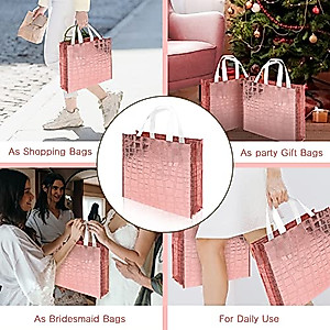 LadyRosian 12 Pcs Reusable Glossy Rose Gold Gift Bag, Non-woven Tote Grocery Bag with Handle, Foldable Party Favor Gift Bags for Bridesmaid, Wedding, Party, Birthday, Valentines, Proposal