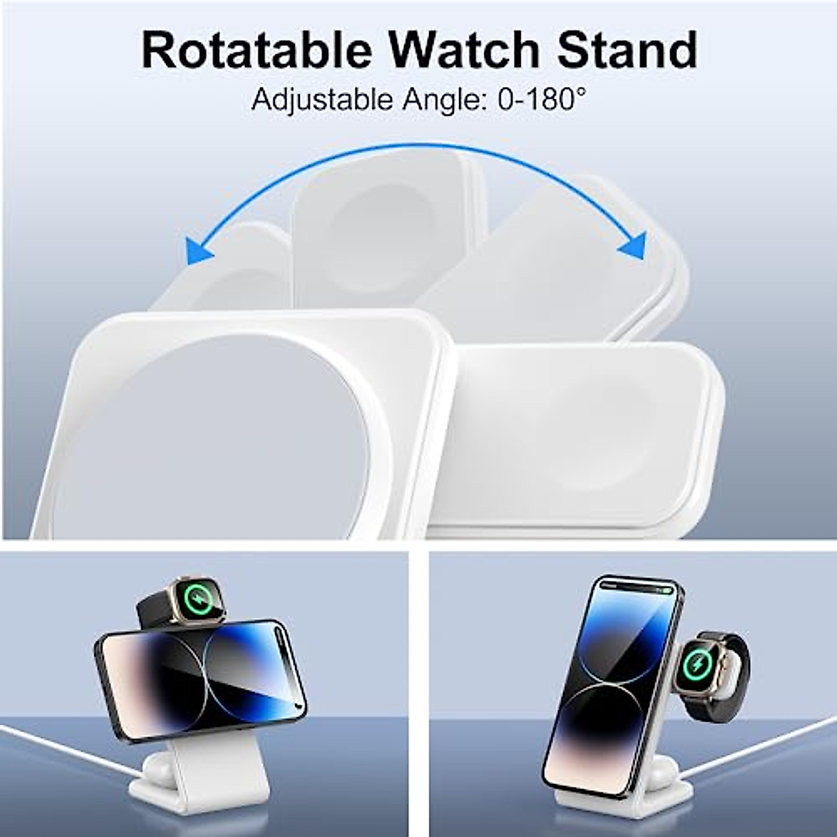 Houflody 3 in 1 Magnetic Wireless Charging Station, Wireless Charger for Magsafe with PD 20W Adapter for iPhone 15 14 13 12/Pro/Pro Max/Plus/Mini, Apple Watch Ultra/SE/9 to 2, AirPods 3/2/pro, White