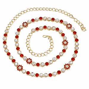 Aheli Ethnic Simulated Stones Belly Waist Chain | Kamar Patta | Kamarband | Indian Traditional Sari Belt Jewelry for Women (Red)