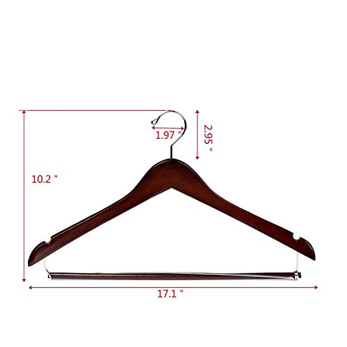 Quality Hangers 10 Wooden Curved Hangers Beautiful Sturdy Suit Coat Hangers with Locking Bar Chrome Hooks (10)