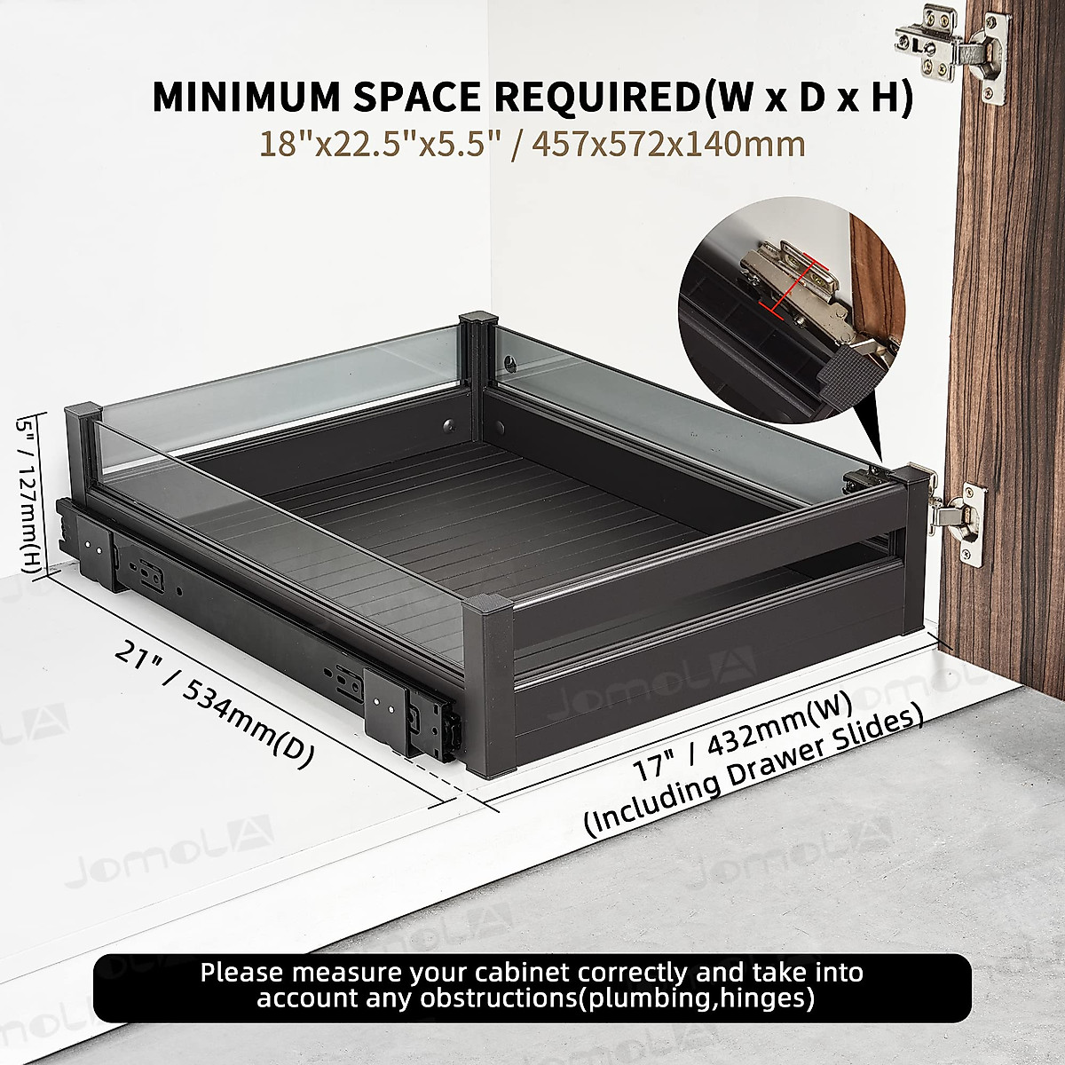 JOMOLA Pull Out Kitchen Cabinet Drawer Roll Out Pantry Shelves Heavy Duty Sliding Tray for Cabinet Full Extension Kitchen Cupboard Slide Out Shelves Organizer with Dividers 17 Inch Wide × 21 Inch Deep