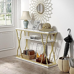 Modern Console Table Entryway, 47.24" Faux Marble Narrow Sofa Table Free Combine Two Different Shape for Hallway Entrance Hall Foyer Corridor Living Room Gold Base (Gold)