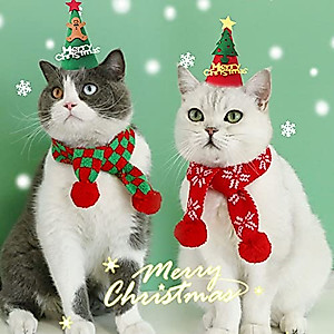 Do-Dottii Pet Christmas Hat Scarf Set Cat Santa with Scarf Dog Christmas Costume Antler with Star for Small Medium Dogs Cats Accessories Dog Costumes Holiday Party (Red)