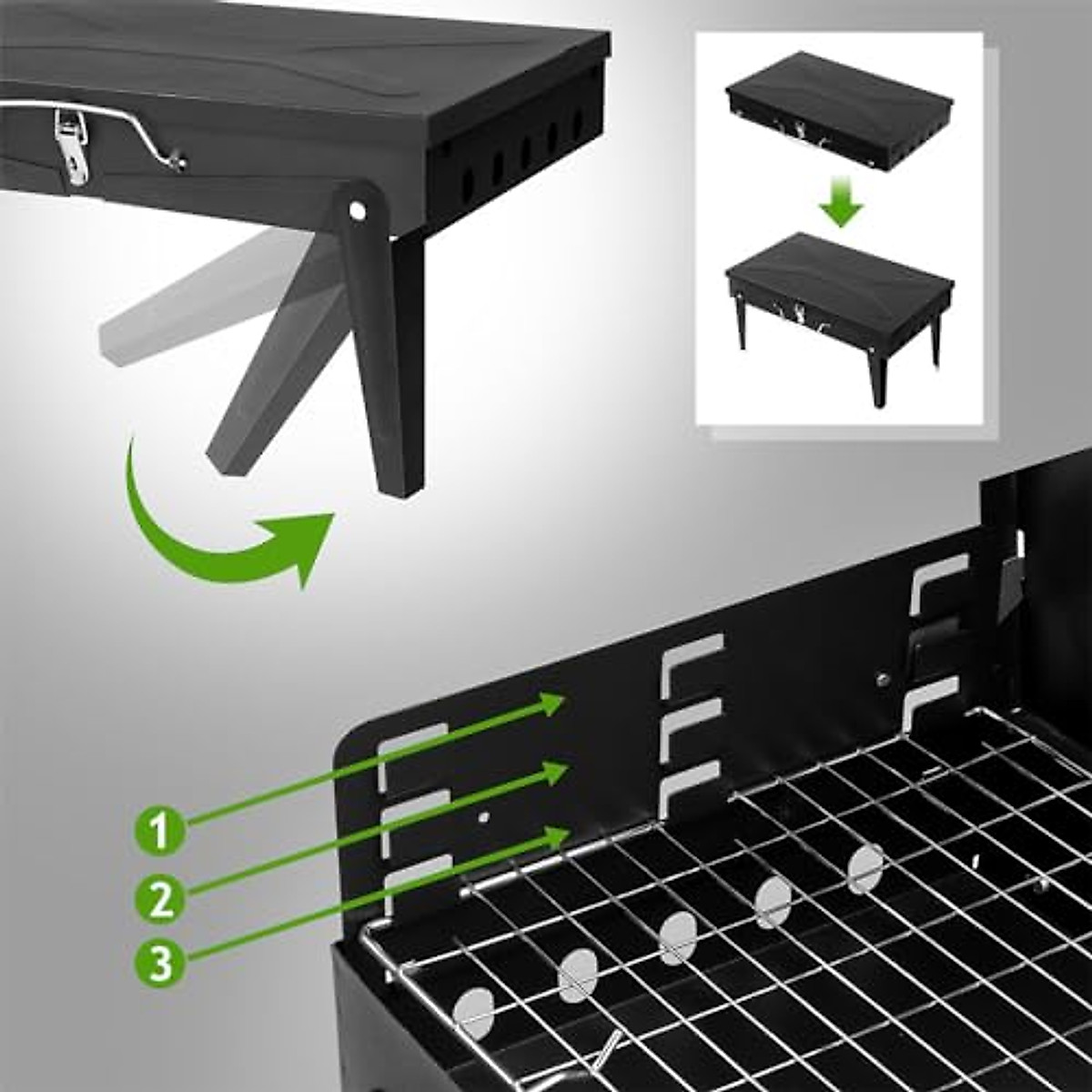 KAMNIK Portable Charcoal Grill, Multi-functional Metal Small BBQ Smoker Foldable Camping Grill with Barbecue Accessories & Lid Lightweight Barbecue Grill Tools for Outdoor Cooking Camp Picnic