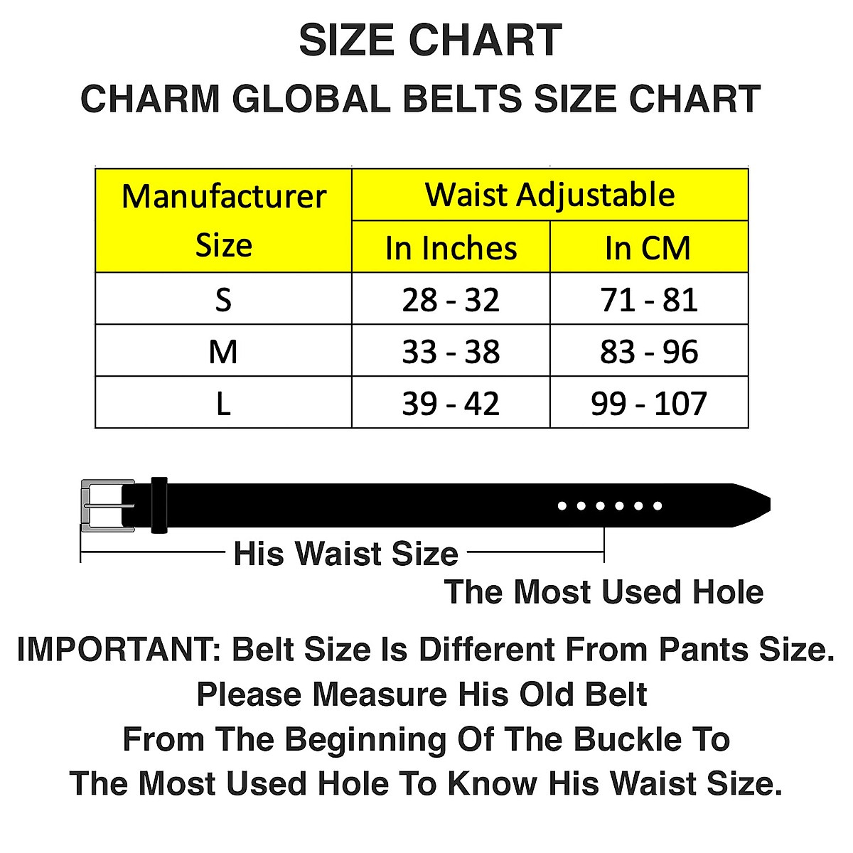 CHARM GLOBAL Personalized Belts For Men, Genuine Leather Belts, Personalized Gifts For Men, LB61 (M-Black)