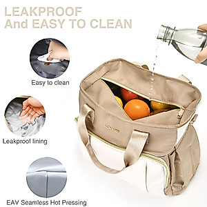 DTBG Lunch Bag Women - Stylish & Insulated Wetproof Lunch Tote Bag - Newest Gifts with Multi-Pockets, Removable Strap - Leakproof Reusable Lunch Box Ideal for Work, Picnics - Beige