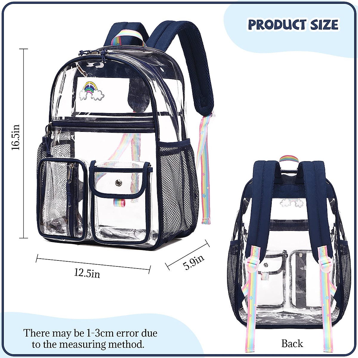 Lanola Clear Backpack, Heavy Duty Waterproof Transparent Bookbag PVC school Backpacks for Women Girls - Dark Blue