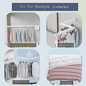 Dr.DJ Clothes Drying Rack for Laundry, Retractable Clothes Hanger Rack Wall Mounted Folding Indoor, Drying Rack, Space Saver Clothes Rack,Collapsible (Tri-Fold) with 18 J-Hooks Laundry Rack White