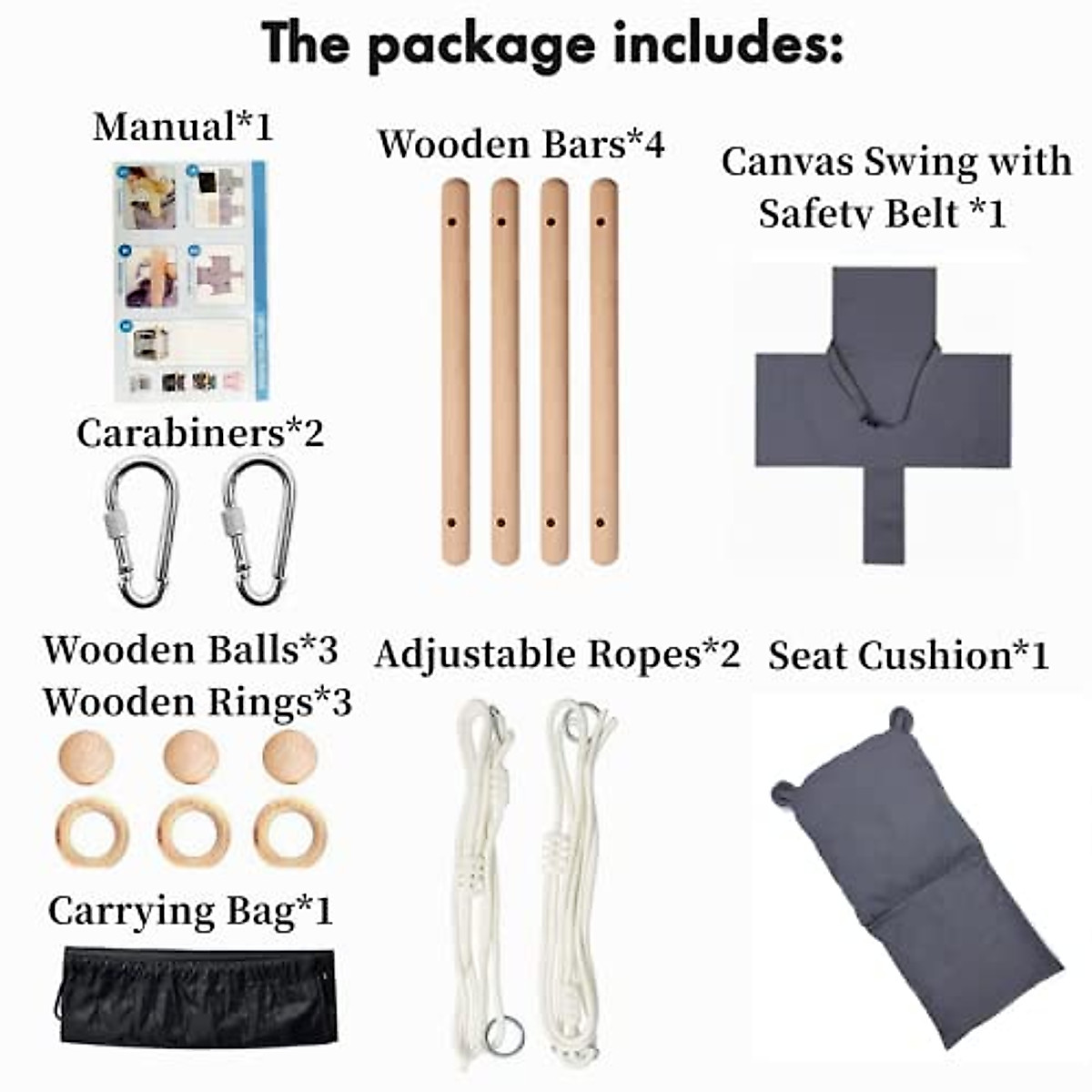 Secure Baby Swing Seat with Safety Belt - Baby Canvas and Wooden Swing Chair with Bear Ears Decor Cushion - Hanging Swing for Infants Swing Indoor Outdoor - Tree Toddler Swing for Backyard, Porch