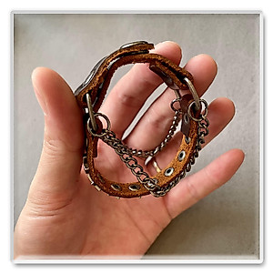 Xusamss Hip Hop Rivet Chain Leather Bracelet Alloy Star Cuff Bracelet,7.5inches