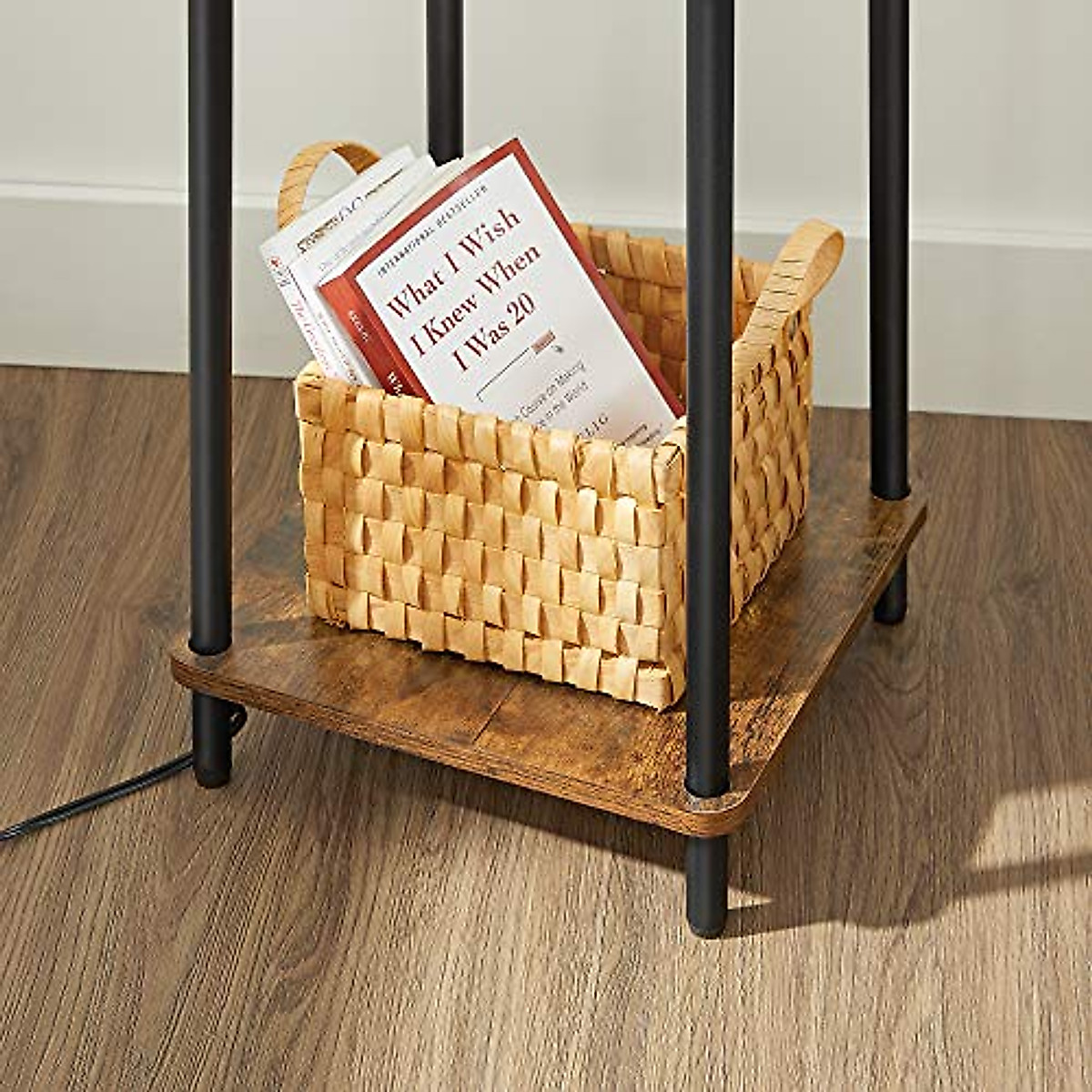 VASAGLE Floor Lamp with Shelves, Standing Reading Lamp with Lamp Shade, for Living Room, Bedroom, Bulb Not Included, Rustic Brown and Black ULFL012B01