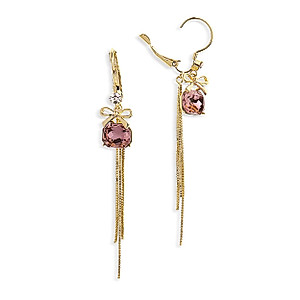 Sonateomber Purple Crystal Bow Drop Dangle Long Leverback Huggie Gold Earrings for Women - Elegant Sparkly Emerald Cutting Cubic Zirconia English Lock Dainty Tassel Jewelry Prom Gifts