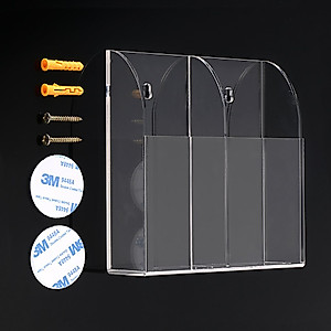 Hipiwe Wall Mount Remote Control Holder Clear Acrylic Media Organizer Storage Box Coffee Table and Nightstand Convenient Remote Control Caddy (Two Compartments)