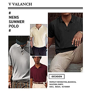 V VALANCH Vintage Shirts for Men Polo Shirt Short Sleeve Collared Knit Golf Polo Blue Shirt