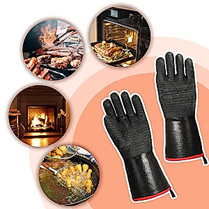 Schwer Grill BBQ Gloves 932℉ Heat Resistant Cooking Barbecue Gloves Waterproof Grilling Gloves for Turkey Fryer, Baking, Oven, Oil Resistant Neoprene Coating with Long Sleeve