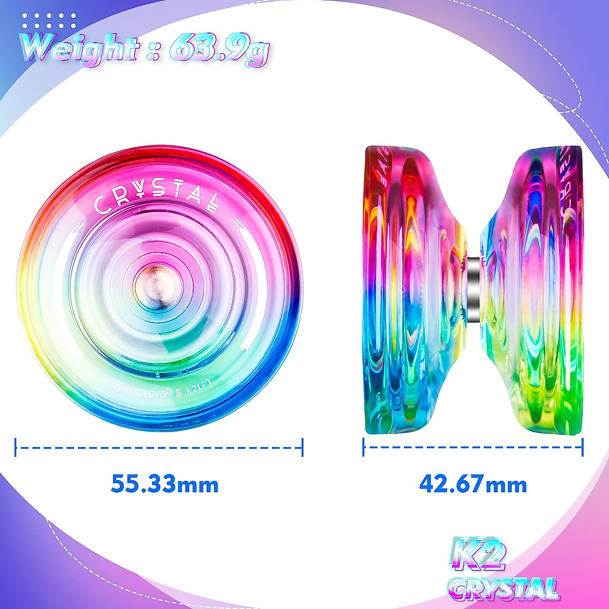 MAGICYOYO K2 Responsive Yoyo for Kids 8-12, Professional Yo yo for Beginners, Plastic Dual Function Yo-Yo with 12 Yoyo Strings, Yo-yos Case Bag + Yoyos Accessory Kit (Blue Pink Yellow Gradient)