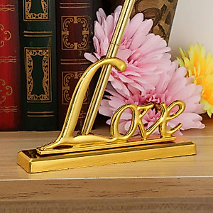 Tinksky Wedding Signing Pen with Gold Plated Metal Love Holder Party Pen Set Wedding Bridal Engagement Valentine's Day Favors (Gold)