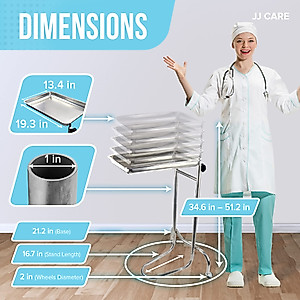 JJ CARE Mayo Stand [17Lbs Weight Capacity] - Stainless Steel Mayo Tray, Adjustable Height Medical Mayo Stand with 2 Nylon Caster Wheels, Surgical Tray, Tattoo Tray, Mayo Stands