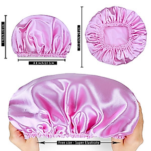 Shower Caps for Women, 4 PCS Elastic and Reusable Bath Caps, Double Waterproof Layers Shower Cap, Bathing Shower Caps, Environmental Protection Hair Bath Hat - Solid Color