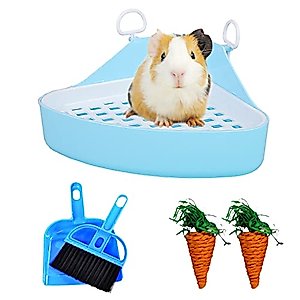 Hamiledyi Guinea Pig Potty Trainer Corner, Small Animals Triangle Plastic Litter Box, Bedding Litter Box Pee Pan Tray Toilet for Hamster Gerbil Bunny Ferret Chinchilla Hedgehog (Blue)