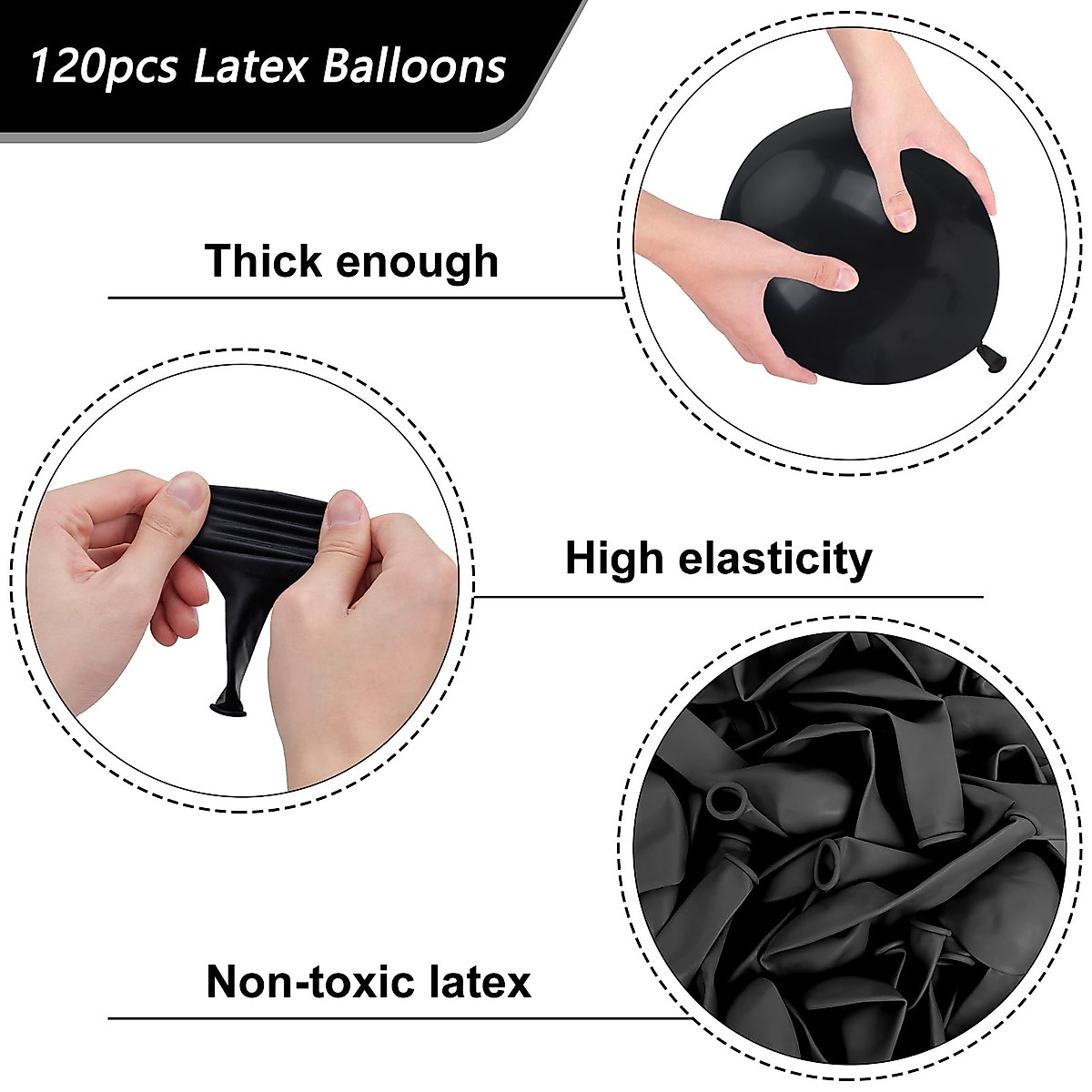 RUBFAC 120pcs Black Balloons 12 Inches Latex Balloons, Matte Black Balloons for Birthday Baby Shower Graduation Anniversary Wedding Party Supplies Garland Arch Decoration