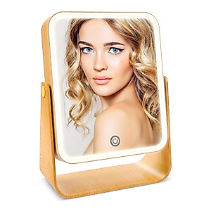 Canyfne Lighted Makeup Mirror, 360°Rotation Makeup Mirror, Double Sided 1x/2x Magnifying with Touch Screen Adjustable Brightness LED Light, Portable Tabletop Mirror for Make Up, Rechargeable Mirror