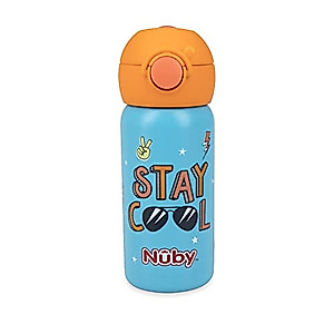 Nuby Thirsty Kids No Spill Flip-It Active Stainless Steel Travel Cup, 14 Oz, Stay Cool Print