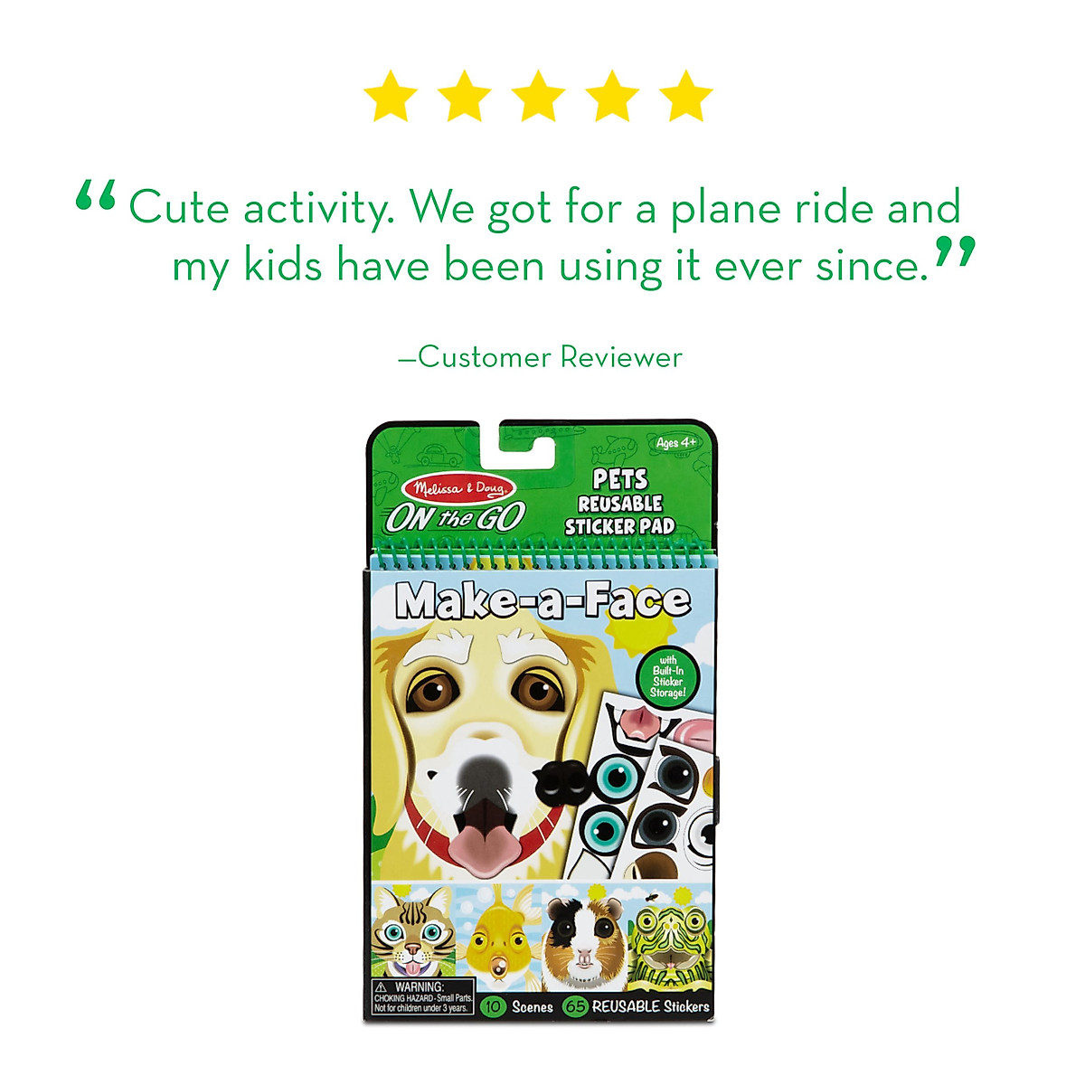 Melissa & Doug On the Go Make-a-Face Reusable Sticker Pad Travel Toy Activity Book – Pet Animals (10 Scenes, 65 Cling Stickers)