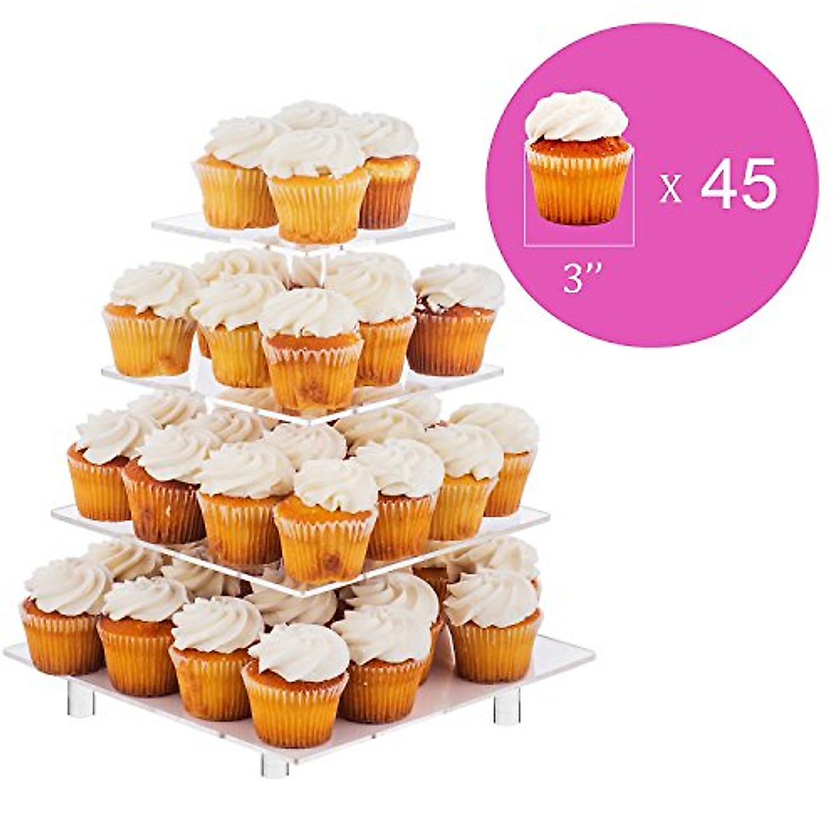 Jusalpha® Large 4 Tier Square Acrylic Cupcake Tower Stand for Dessert, Pastry, Serving Platter-Candy Bar Party Décor and Supply(with Rod Feet) (4SF-V2)