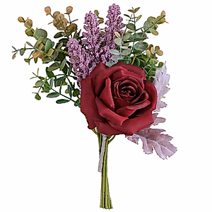 Fake Flowers Silk Roses Flower Bouquet , Faux Flower Arrangements,Farmhouse Table Decor,Table Decorations for Living Room,Coffee Table Decor( Burgundy)