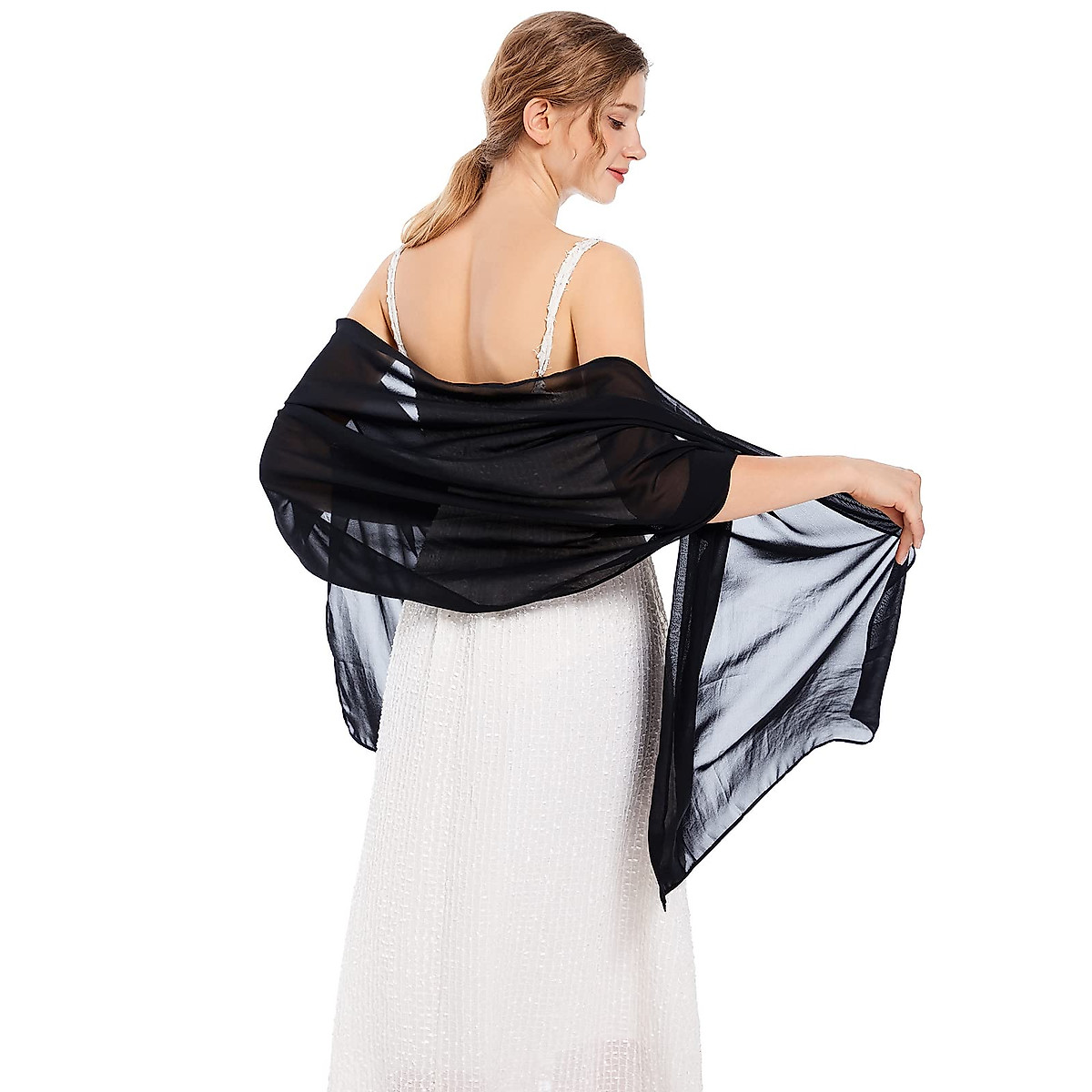 Vickorpen Shawls and Wraps Soft Chiffon Scarve Scarf For Evening Party Dresses Wedding Stole(Black1,one size)