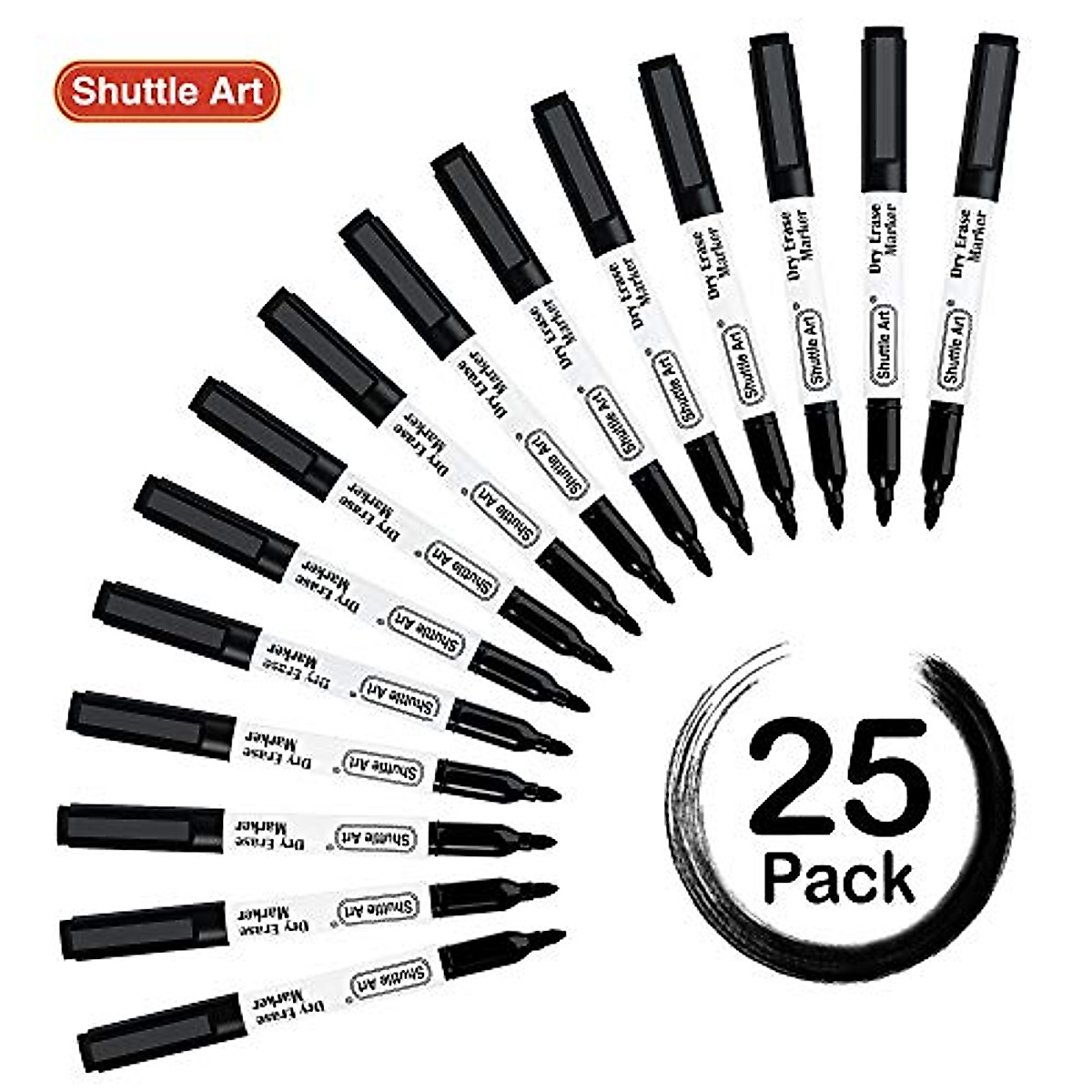 Shuttle Art Dry Erase Markers, 25 Pack Black Magnetic Whiteboard Markers with Erase, Fine Point Dry Erase Markers Perfect for Writing on Dry-Erase Whiteboards Mirrors Glasses for School Office Home