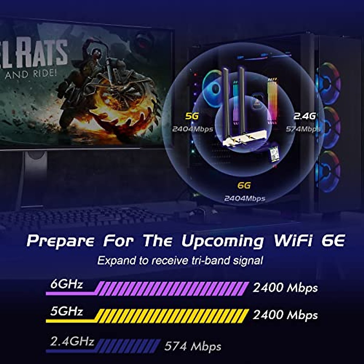 AX210 WiFi 6E Desktop Kit, Expand to Tri-Band 6GHz/5GHz/2.4GHz M.2 NGFF Wireless Bluetooth 5.2 Card Support Windows 10 11, 64 bit Desktop PC, Includes Ipex Cable, 5dBi Antennas and Brackets