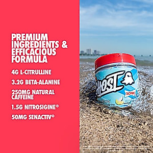GHOST Legend Pre-Workout Energy Powder, Sonic Ocean Water - 25 Servings - Caffeine, L-Citrulline, & Beta Alanine Blend for Energy Focus & Pumps - Free of Soy, Sugar & Gluten, Vegan
