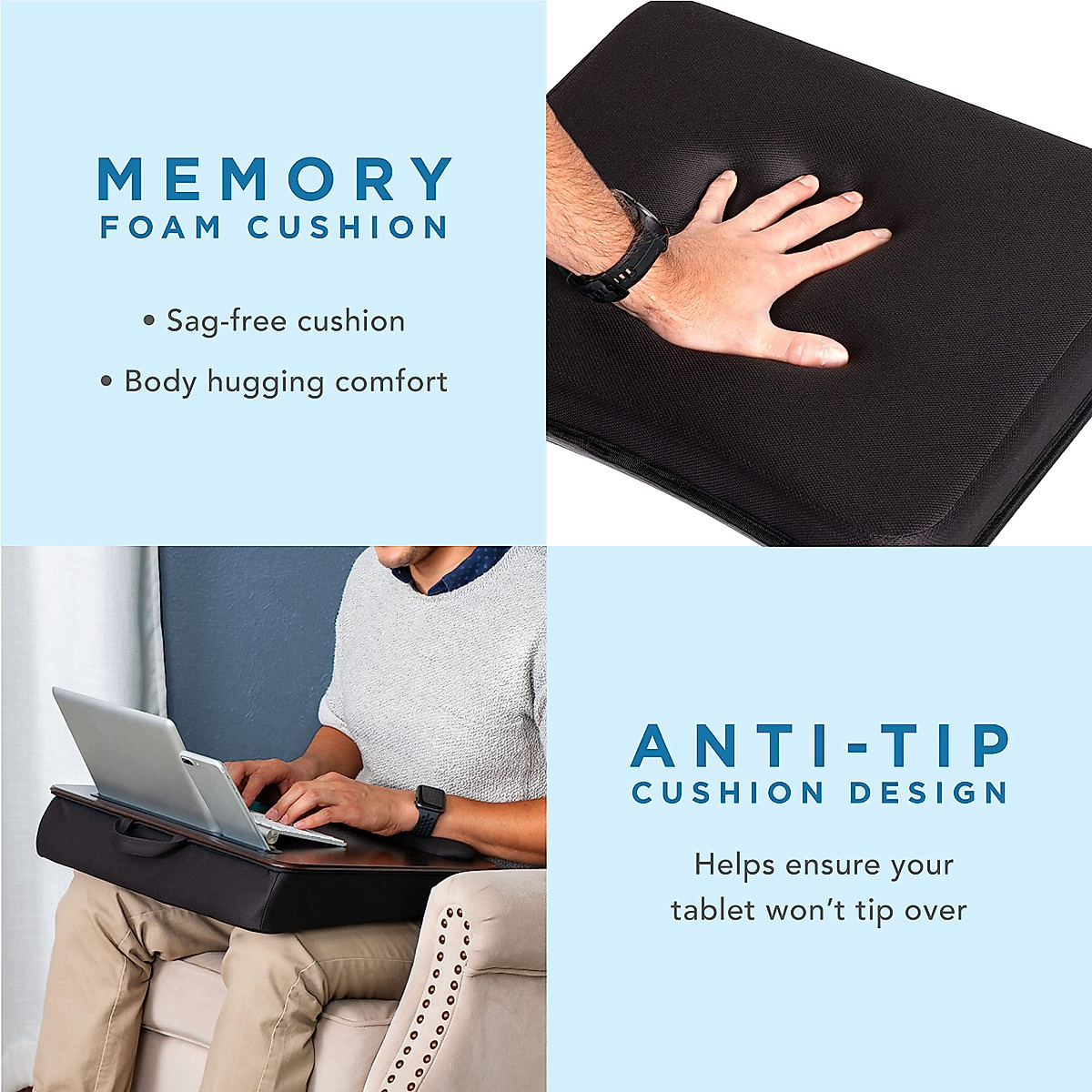 LAPGEAR Memory Foam Lap Desk with Wrist Rest and Media Slot - Large - Silver Carbon - Fits up to 17.3 Inch Laptops and Most Tablets - Style No. 91365
