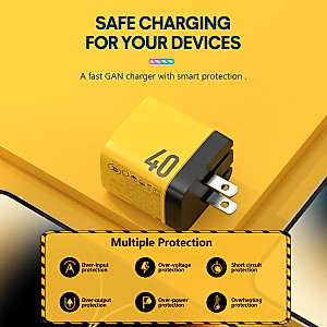 Wekome USB Charger Block, Wall Charger, USB C Fast Charger, Compatible with MacBook Pro/Air, iPhone, Laptops and Tablets, UL Certified (Yellow)