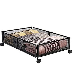 SubClap Under Bed Storage Container with Wheels 1 Pack, Underbed Rolling Drawer Storage Organizer for Clothes Shoes Blankets Books, Metal Underbed Drawer Cart for Bedroom, 23.6" L x 15.9" W x 6.42" H