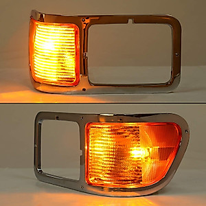 HECASA Pair Headlight Compatible With 2000-2015 FORD F650 / F750 Headlamp Bezel Trim+Corner Signal Lights Lens Driver Passenger Left Right Replaecement for YC3Z13201AA YC3Z13200AA