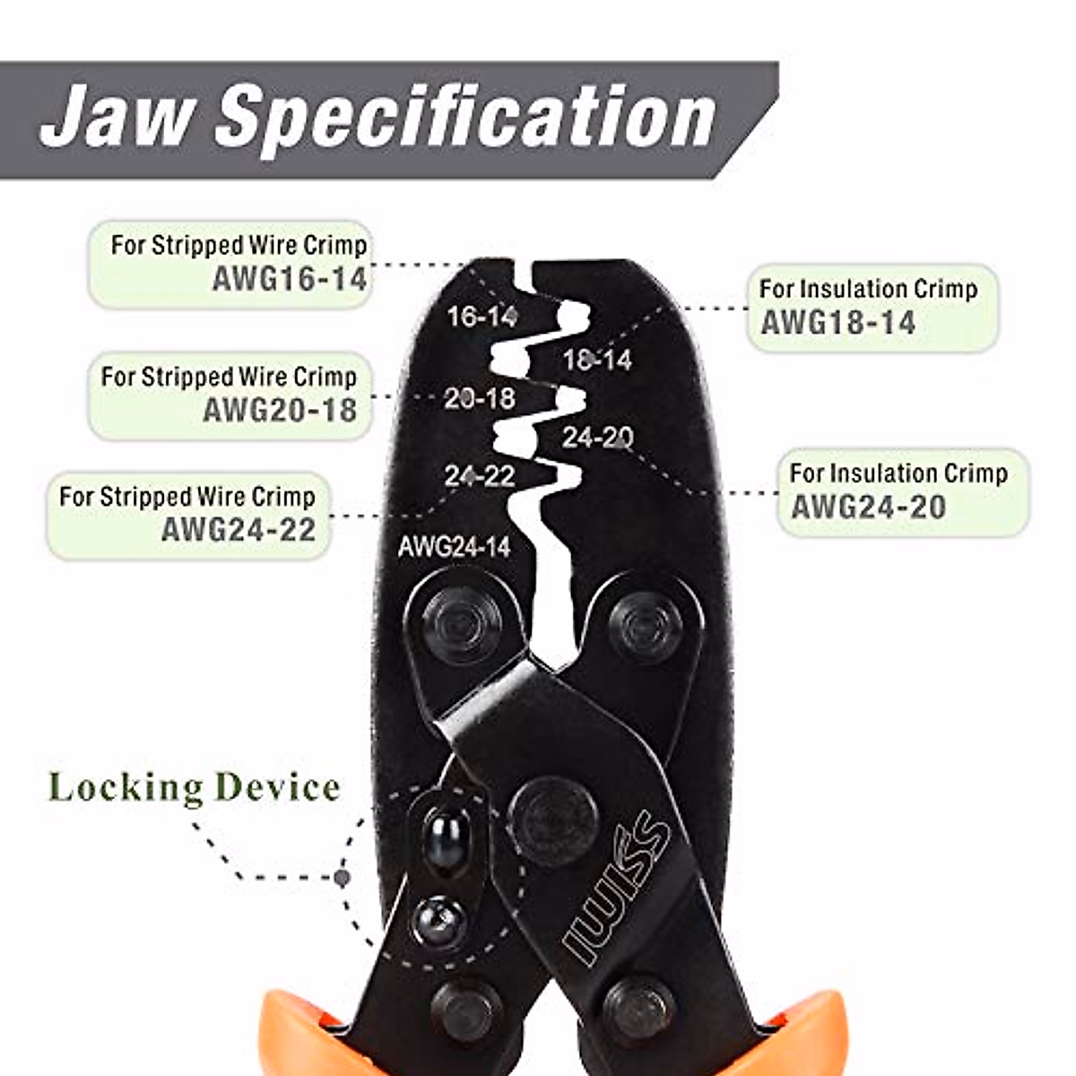 iCrimp Non Insulated Open Barrel Terminal Crimp Tool - Wire Crimper for Molex, Delphi, AMP/Tyco, Harley, PC/Computer, Automotive 24-14 AWG
