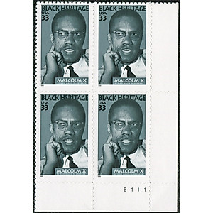 MALCOLM X ~ BLACK HERITAGE #3273 Plate Block of 4 x 33¢ Us Postage Stamps