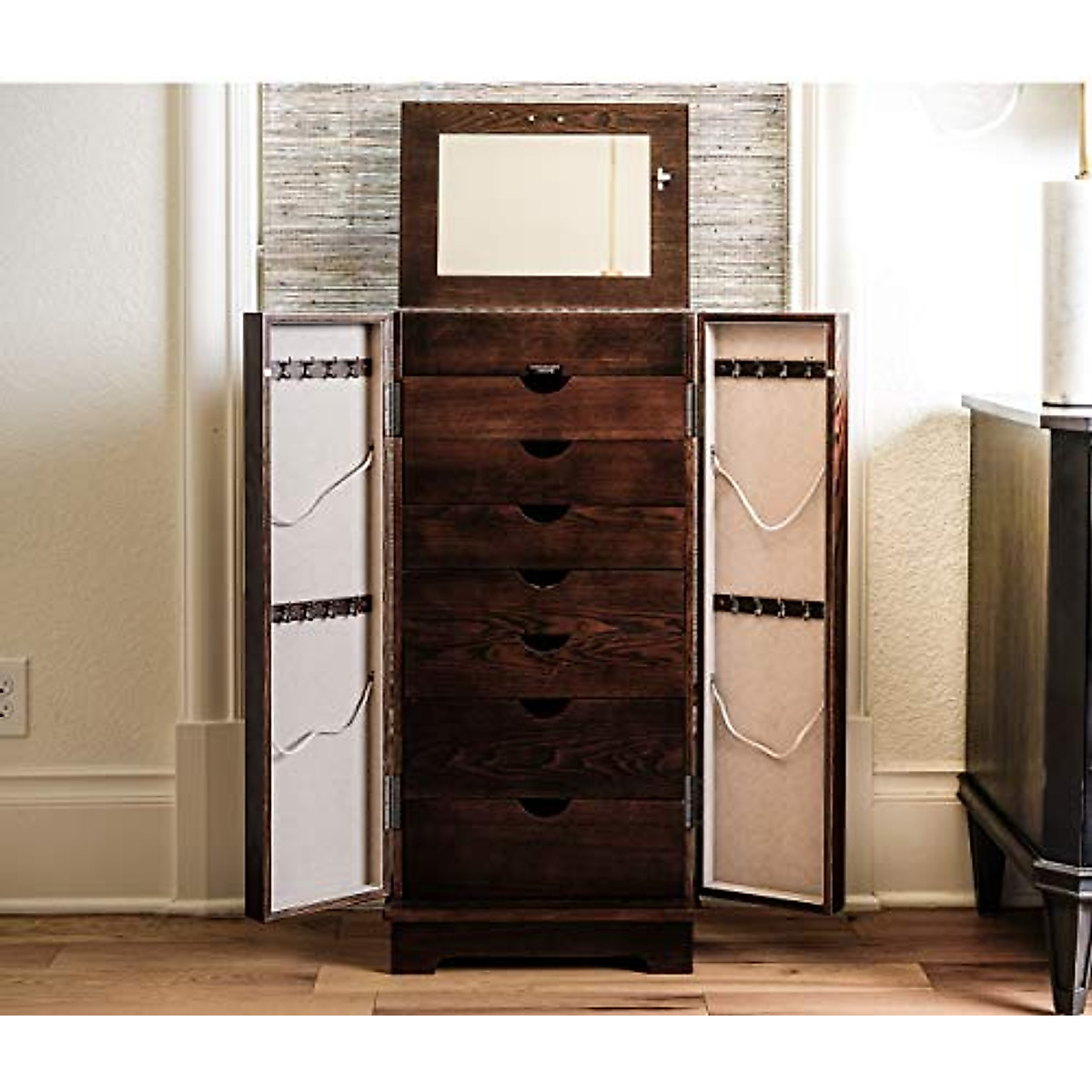 Alveare Home Port Fully Locking Jewelry Armoire, Chocolate